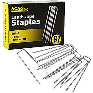 HongWay 120 Pack Landscape Staples 6 Inch 11 Gauge Stakes, Galvanized Garden Staple U-Shaped Pins and Landscaping Staples for Sod Anchoring Landscape Fabric Irrigation Tubing