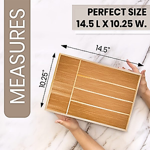 Chef Essential Bamboo Utility Drawer Organizer, Kitchen Silverware tray, 5-Compartment, Your Drawer Will Look Super Neat with This Bamboo Divider, Perfect Size 14.5 L x 10.25 W.