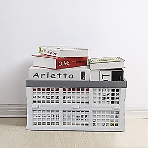 Uumitty 4 Packs 30 L Plastic Collapsible Storage Basket, Folding Stackable Storage Containers/Bins, White, f