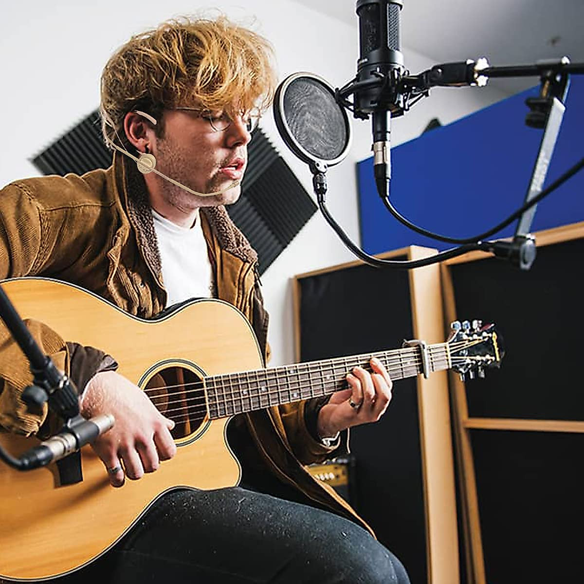 XGWTH Foldable Headset Microphone Condenser Omnidirectional Double Over Ear Earset Headworn Mic Compatible with Shure Wireless System Bodypack Transmitter with 1.2m Cable Mini XLR 4 Pin TA4F Plug