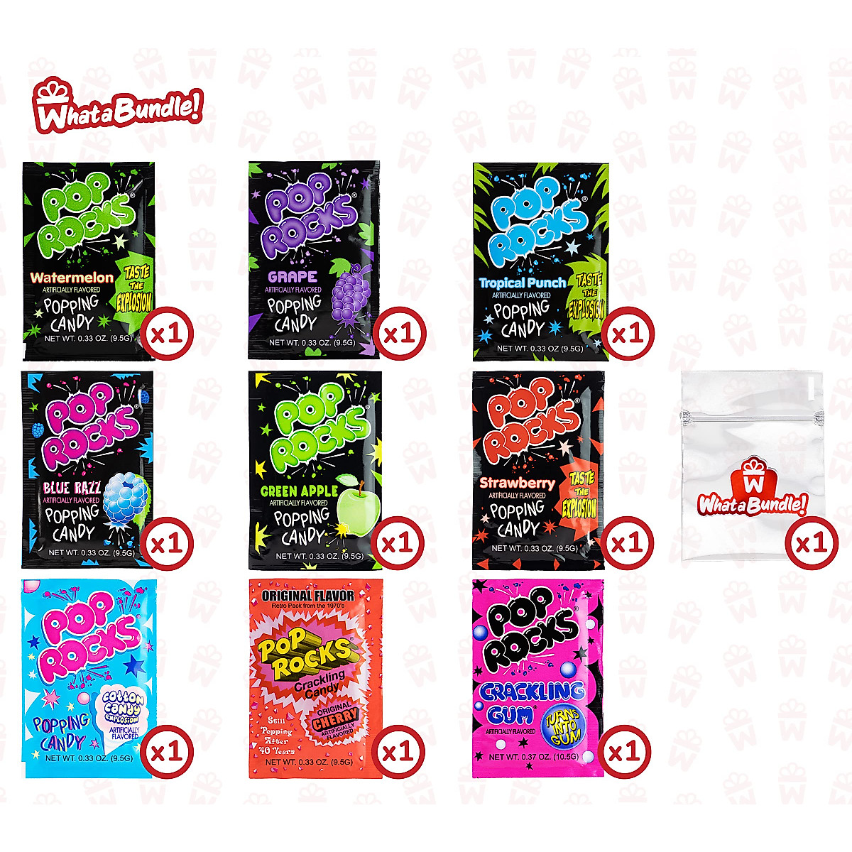 Pop Rocks Candy Variety Pack (9 Pack - 1 of All 9 Flavors) - Nostalgic 90s Old School Popping Candy for Parties - Bundle with WhataBundle! Pocket Bag
