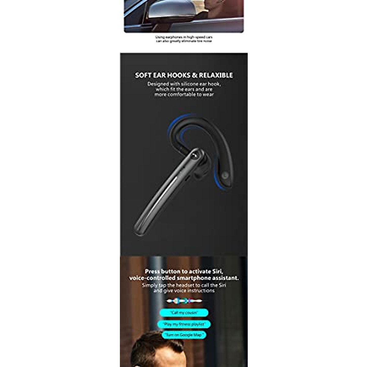 2022 Newest Bluetooth Headset with Microphone Best Blue Tooth Earbuds with Mic for Cell Phones - Noise Canceling