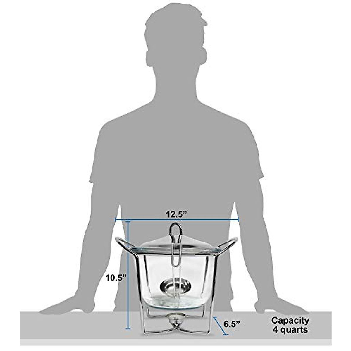 Galashield Stainless Steel with Glass Dish Buffet Server Food Warmer Chafing with Ladle for Soup (4-Quart Capacity)