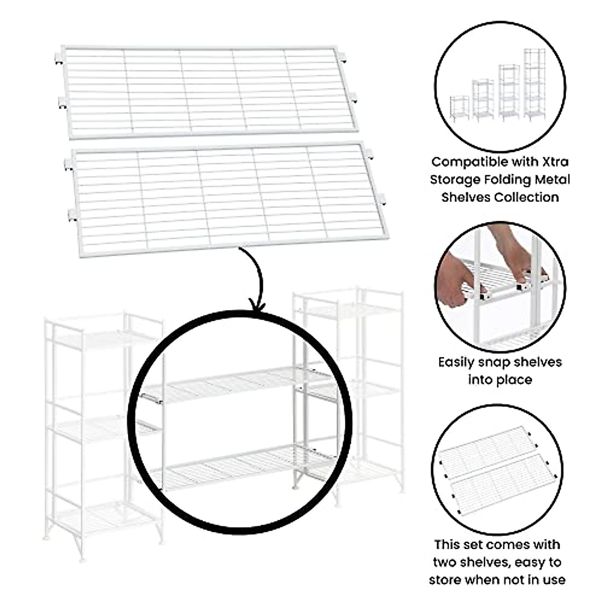 Convenience Concepts Xtra Storage Shelf Deluxe Metal Extension Set of 2, White