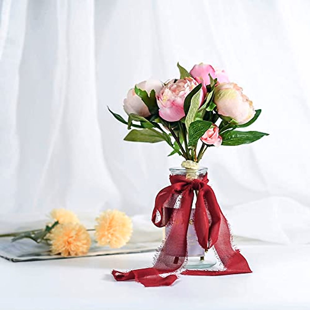 Furnizone Chiffon Silk Ribbon for Gift Wrapping, Pink Red Ribbon for Wedding Invitation Bouquet, 3 Rolls 1.5" Wide x 7 Yd Gift Wrapping Ribbon, with 10Pcs Wax Seal Stickers