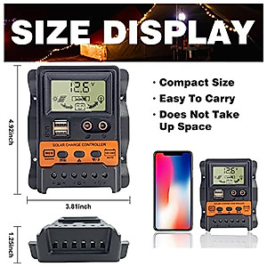 BLINGJOY 30A Solar Charge Controller, Solar Panel Controller 12V/24V PWM Auto Paremeter Adjustable LCD