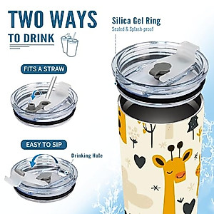 QWEUIOP 20oz Insulated Travel Coffee Mug Cartoon Giraffe And Tree Stainless Steel Tumbler with Lid Double Wall Vacuum Coffee Cup For Hot and Cold Drinks14167