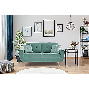 Lexicon Mckinley Tufted Fabric Loveseat with 2 Pillows, 67.5" W, Teal
