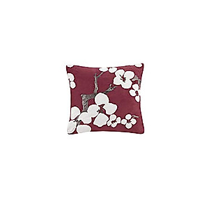 N Natori Cherry Blossom Fashion Throw Pillow, Global Inspied Applique Square Decorative Pillow, 18X18, Biking Red