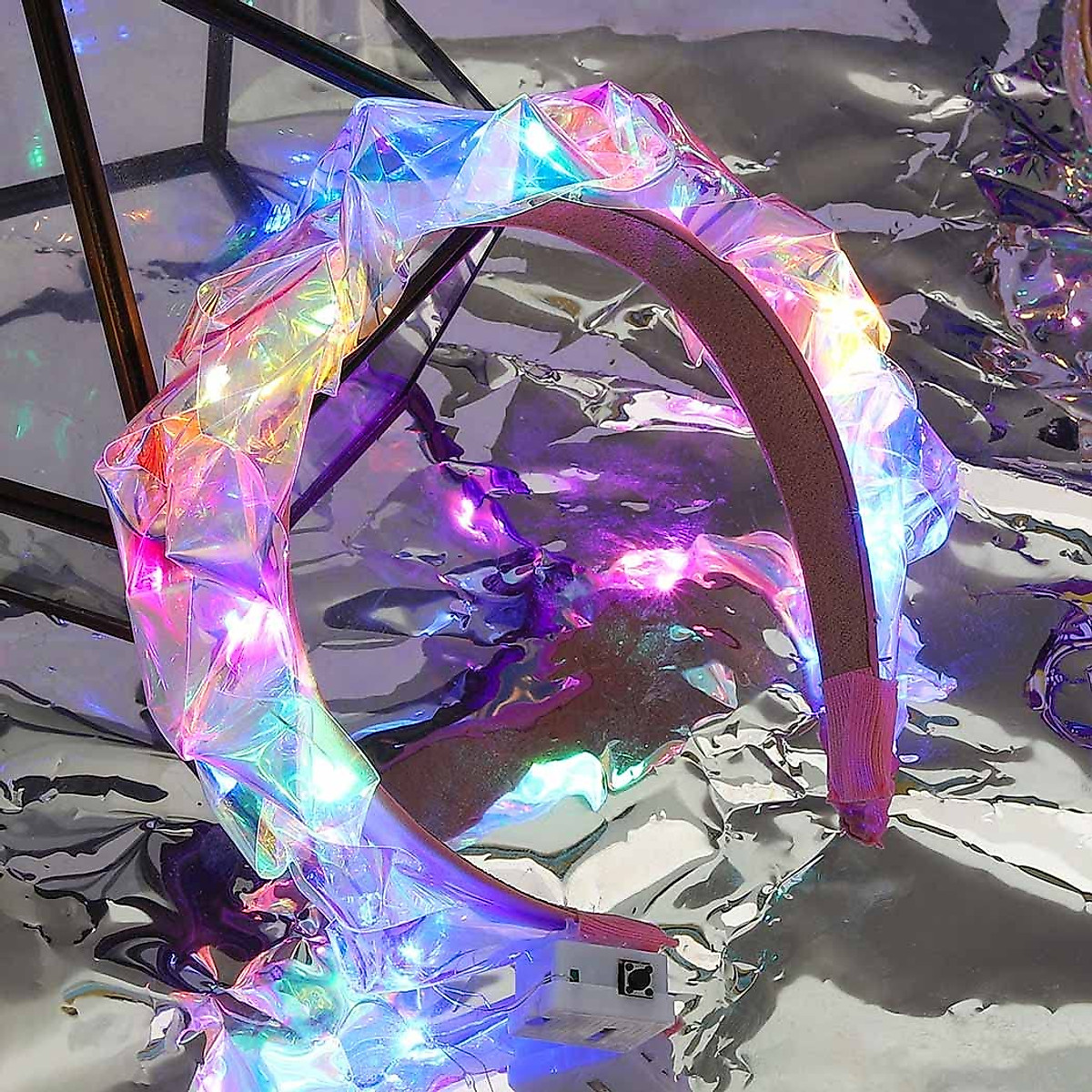 CAKURE Light Up Headband Flash Glowing Hair Band Headbands Laser Hair Hoop for Nightclub Party Costume Headwear Decoration Hair Accessories for Women and Girls