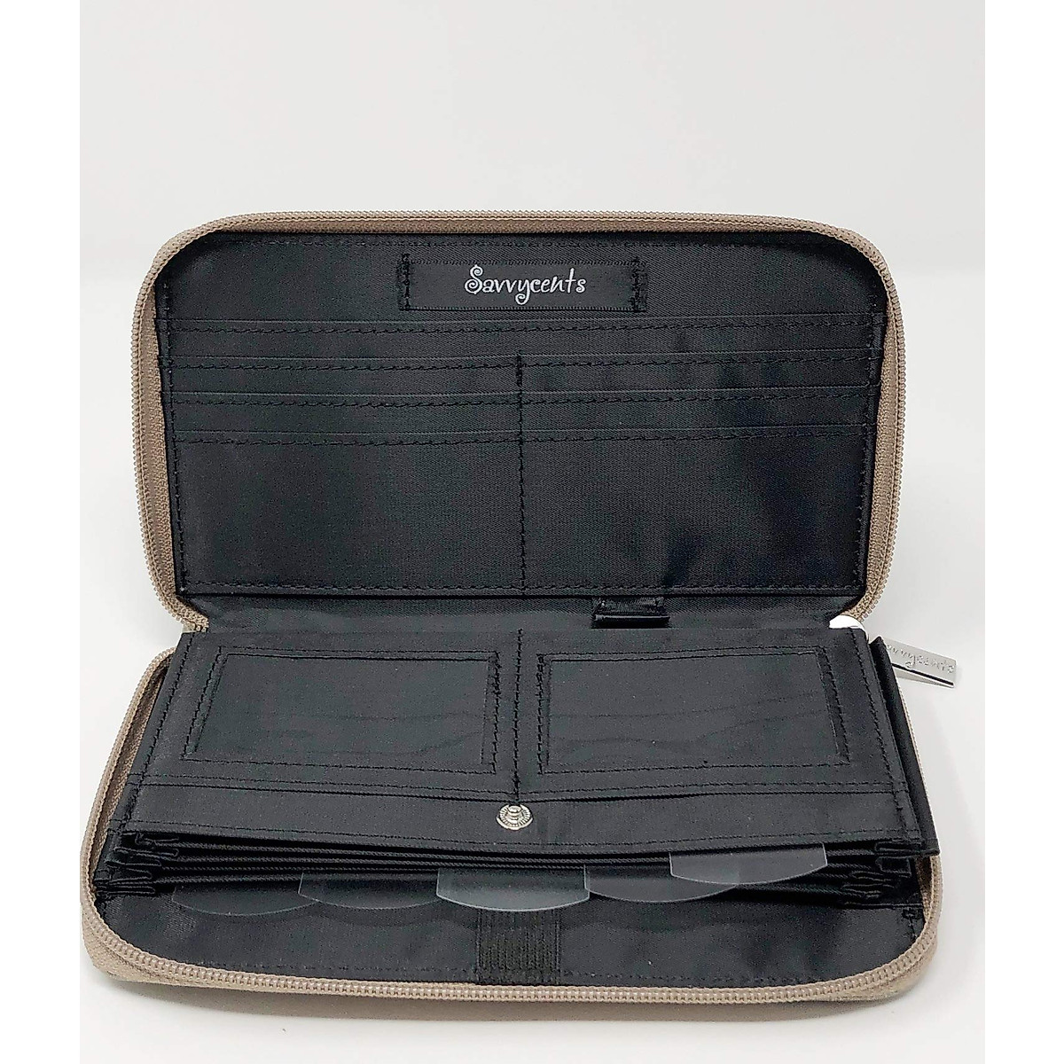 Savvycents Cash Budgeting Wallet (Brown plaid), Zip Around, Accordion File System, Wristlet Strap, Women's Wallet