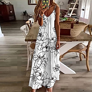 Ceboyel Women Floral Spaghetti Strap Sundress Casual Summer Long Maxi Dress Vneck Sexy Boho Dresses Trendy Beach Clothes 2023