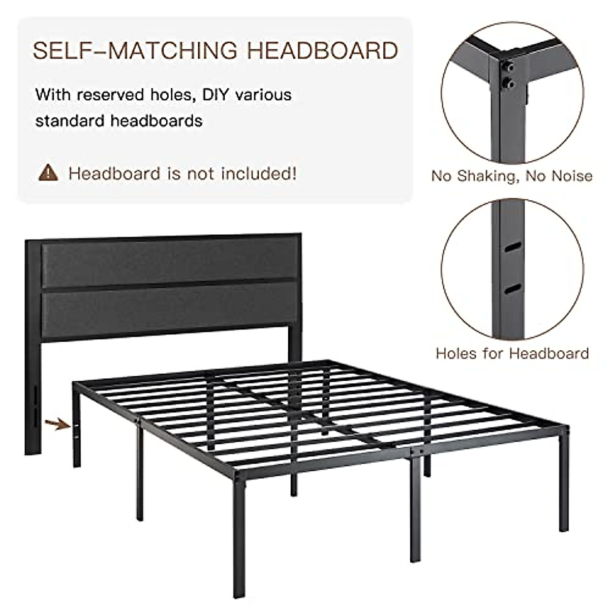 ikalido Full Size Metal Platform Bed Frame, Heavy Duty Metal Slats Support with Large Storage Space and Reserved Holes for DIY Headboard, No Box Spring Needed/Easy Assembly/Noise-Free/Non-Slip