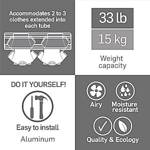 SOH DESIGN Wall Mount Clothes Drying Rack, Aluminum 8 Rods Expandable Wall Drying Rack for Laundry, Bathroom, Balcony, Indoor-Outdoor Use, 24 in wide
