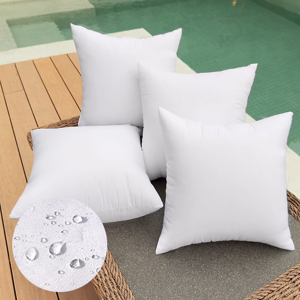 QSWRD 16 x 16 Outdoor Pillow Inserts Pack of 4 Small Throw Pillow Inserts Waterproof Patio Furniture Pillows Decorative Porch Couch Pillows Premium White Square Sofa Cushion Sham Stuffer