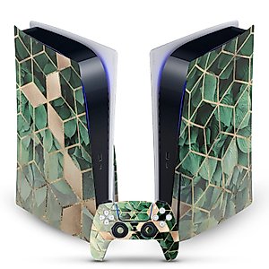 Leaves and Cubes Art Mix Vinyl Faceplate Sticker Gaming Skin Case Cover Compatible with Sony Playstation 5 PS5 Disc Edition Console & DualSense Controller