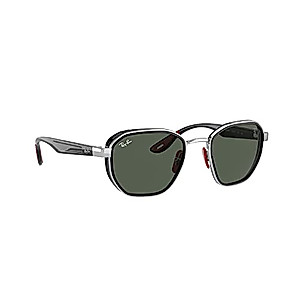 Ray-Ban RB3674M Scuderia Ferrari Collection Round Sunglasses, Silver/Dark Green, 51 mm