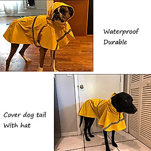 NACOCO Large Dog Raincoat Adjustable Pet Water Proof Clothes Lightweight Rain Jacket Poncho Hoodies with Strip Reflective (XL, Yellow)…