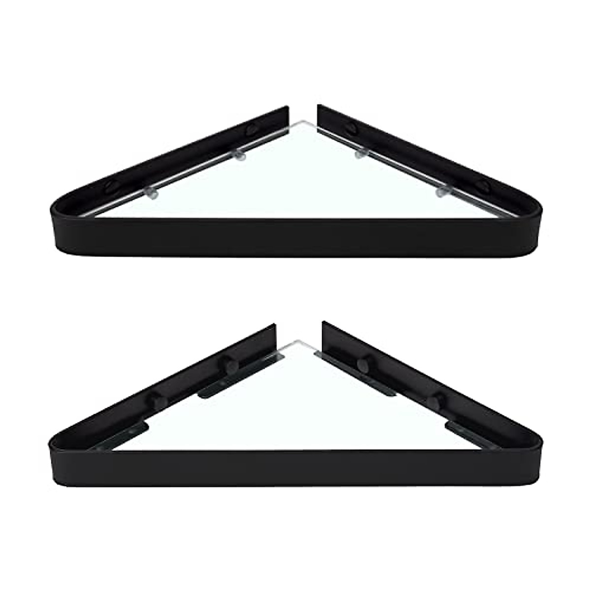 LOREAD 2-Layer Glass Corner Shelf Bathroom Wall Shelf, Tempered Glass Bathroom Floating Shelves Wall-Mounted, Shower Storage Organizer Rack (Black-Triangle)