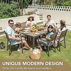 Devoko Patio Dining Set 7 Piece Outdoor Furniture with Rectangular Table and 6 Stackable Chairs Family Conversation Set for Garden Backyard Deck (Brown)