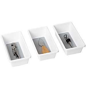 Smart Design Plastic Drawer Organizer - 5 Compartment - Non-Slip Lining and Feet - BPA Free - Utensils, Flatware, Office, Personal Care, or Makeup Storage - Kitchen - White with Gray