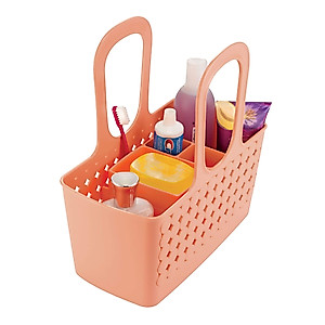 iDesign Orbz Bathroom Shower Tote for Shampoo, Cosmetics, Beauty Products - Small, Divided, Coral