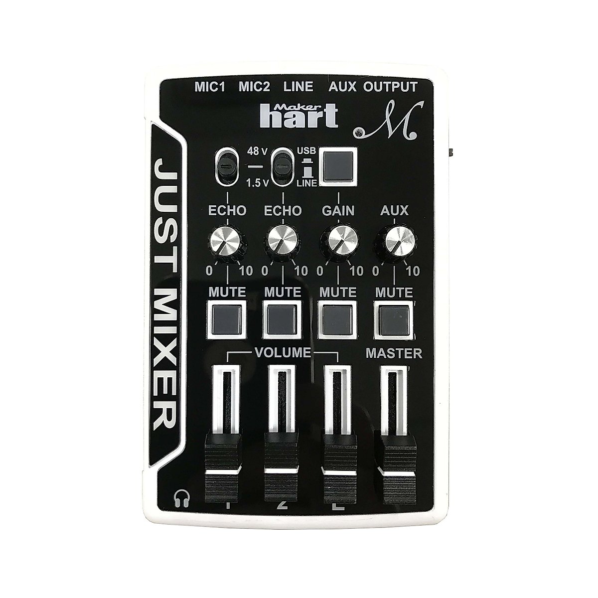 Maker Hart Just Mixer M 4 Channel Compact Microphone Mixer/2 Mic IN/2 Stereo IN/Mic Power/USB Audio IN&OUT