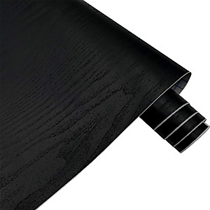 LovingWay 14.7 feet Wallpaper Roll Solid Color Shelf Liner 17.7x177 Inch Black Wood Grain Countertop Protective Paper Refresh Console Table Drawer Chest