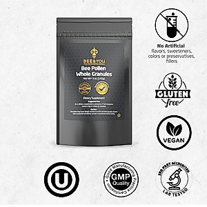 Bee and You - 100% Raw Pure Bee Pollen Granules, Amino Acids, Antioxidants, Enzymes, Vitamin B, Paleo, Keto Friendly, Gluten Free, Natural Superfood & Bee Pollen Supplement | 5 Oz Bag