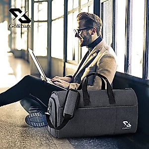 Golkcurx Convertible Garment Bag for travel,Carry on Garment Duffle Bag with Shoe Compartment, Detachable Shoulder Strap - 2 in 1 Suit Bags Suit Travel Bags for Men Women (Grey)