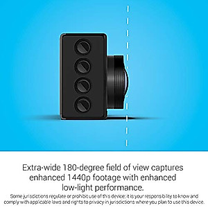 Garmin Dash Cam 66W, Extra-Wide 180-Degree Field of View In 1440P HD, 2" LCD Screen and Voice Control, Very Compact with Automatic Incident Detection and Recording , Black