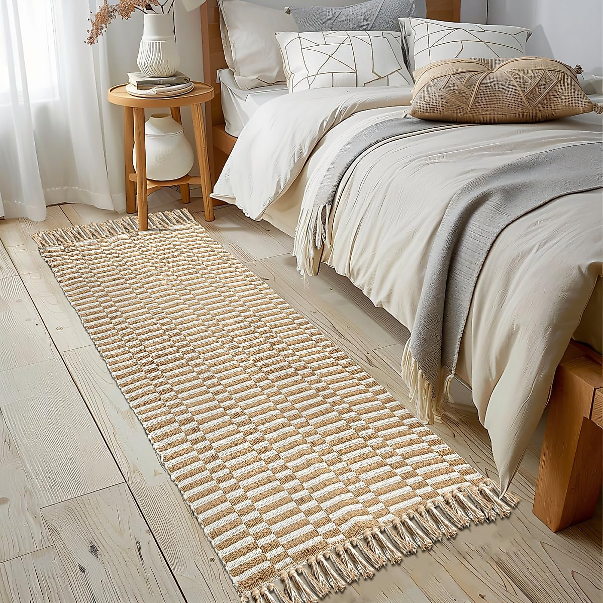 Boho Runners for Hallways, 2' x 6' Washable Hall Carpet Runner Rug Hand-Woven Washable Kitchen Rug Natural Cotton Striped Floor Mat for Entryway Indoor Bedroom Farmhouse Laundry Room