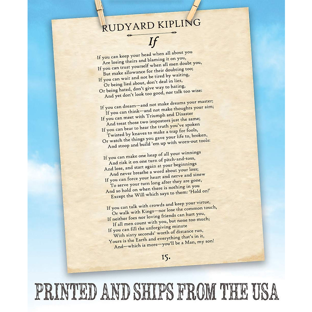 Rudyard Kipling - If - Inspirational Sayings Wall Decor, Motivational Poem Poster, Canvas Wall Art for Home and Office, Inspiring Literature Gift, Choose Unframed Book Poster Poster or Canvas Arts