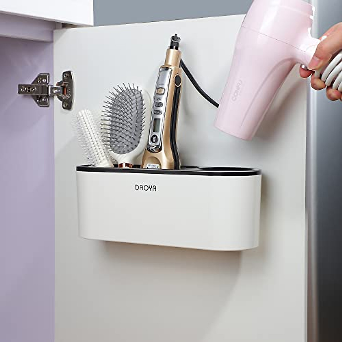 DAOYA Hair Dryer Holder - White Hair Tool Organizer Blow Dryer Holder Cabinet Door, Bathroom Curling Iron Holder for Curling Iron Hair Straightener Hair Styling Tools Storage