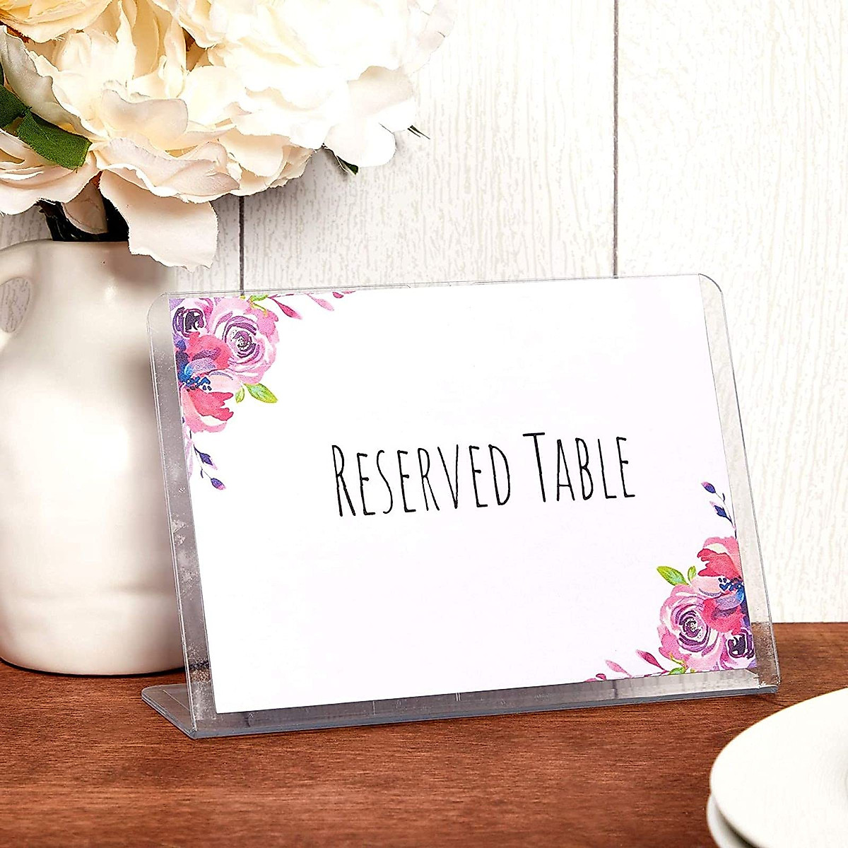 Slant Back Acrylic Sign Holder, Horizontal Sign Display (7 x 5 in, 6 Pack)