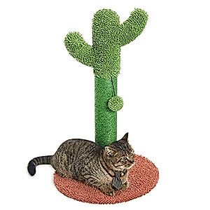Catinsider 25.6" Cactus Cat Scratching Post with Dangling Ball for Cats Brown
