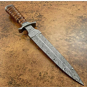 MJ KNIVES - Damascus Handforged Knife, Rose Wood Handle Knide, Outdoor, Camping knife, Survival knife, viking knife,gift for men with leather sheath.