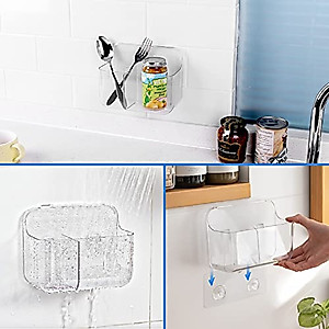 Diesisa Plastic Wall Mount Organizer, Adhesive Clear Storage Organizer with 2 Compartments, No Drilling Hang Walls, with Self Adhesive Tape, for Kitchen, Bathroom, Bedroom, Cabinet,Office