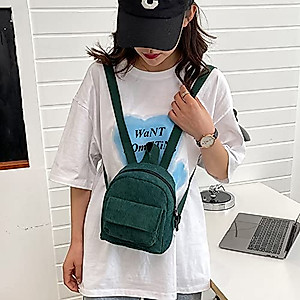 AZURAOKEY Women Mini Backpack Corduroy Girls Bookbags Travel Rucksack (Dark Green)