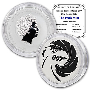 2022 1 oz Black-Colored Silver James Bond 007 Coin (in Capsule) Brilliant Uncirculated with a Certificate of Authenticity $1 BU