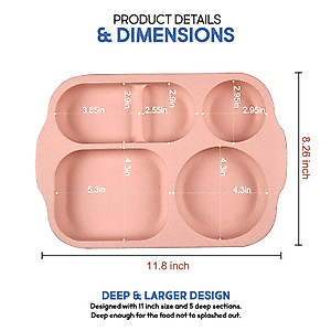 shopwithgreen Divided Plates for Kids Adults, 12 Inch (4PCS) Unbreakable Wheat Straw Section Plates, Large Lightweight Reusable Compartment Lunch Trays, BPA Free Dishwasher & Microwave Safe