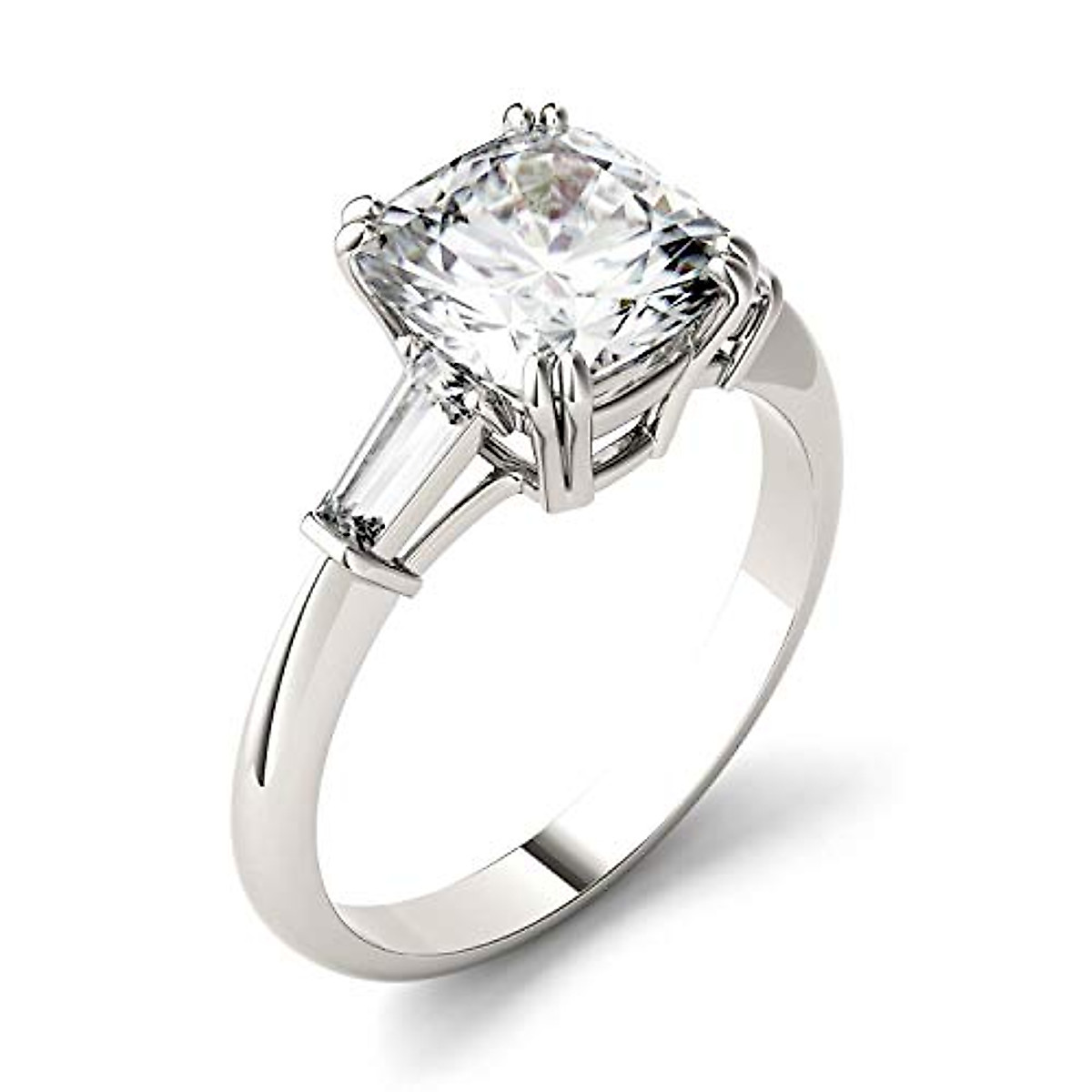 Charles & Colvard Created Moissanite 8mm Cushion Cut Engagement Ring for Women | 2.77 cttw DEW | Lab Grown | Solid 14K White Gold with Rhodium | Size 8.5