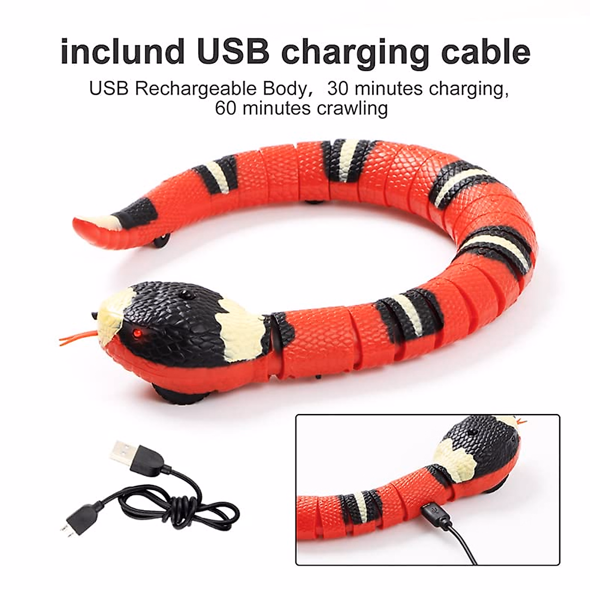 AMCHSURI Electric Snake Toy, Smart Sensing Snake Cat Toy with USB Rechargeable Snake Toy for Cats Snake Toy That Moves Snake Toy for Cat 40cm
