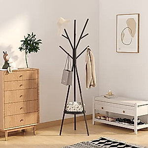 Coat Rack Hat Stand Free Standing Display Hall Tree Metal Hat Hanger Garment Storage Holder with 9 Hooks for Clothes Hats and Scarves in Black,17.72"Wx17.72"Dx70.87"H (Black)