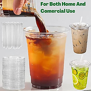 botogift [50 Sets]  20 oz Clear Plastic Cups with Flat Lids and STRAWS, Disposable Coffee Cups, Drinking Cups for Cold Drinks, Milkshakes, Juice, Smoothies, Slurpee