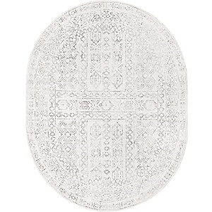 Unique Loom Oxford Collection Area Rug - Magdelan (8' x 10' Oval, Cream/Ivory)