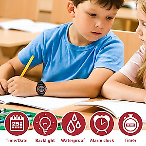 A ALPHA Boys Watch, Digital Sport Outdoor Multifunctional Chronograph LED 50 M Waterproof Alarm Calendar Analog Watch for 3-15 Year Old Boys, Rubber Band