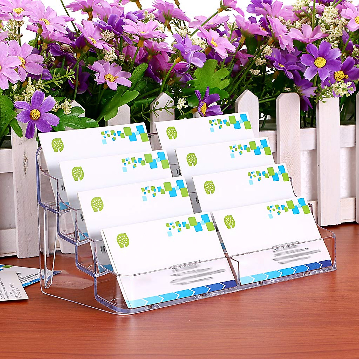 Hipiwe 2pcs 8 Pockets Acrylic Business Card Holder Stand Clear Desktop Countertop Acrylic Index Card Filling Display
