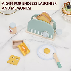 Wooden Play Pop Up Toaster Set Toys, Wooden Play Food and Kids Play Kitchen Accessories, Toys Gift for Toddlers Girls & Boys