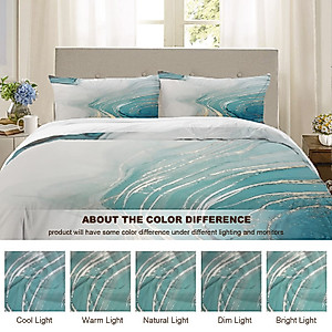 BaoNews Marble Texture Duvet Cover Set King Size,3 Pieces Turquoise Gold Silver Luxury Fluid Bedding Set Hotel Quality PolyesterComforter Cover Set with 2 Pillowcases(No Filler)